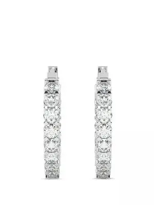 DIAMOND ESSENTIALS Diamond Hoop Earrings In White Gold With Pavé-set Round-cut Diamonds - Silver