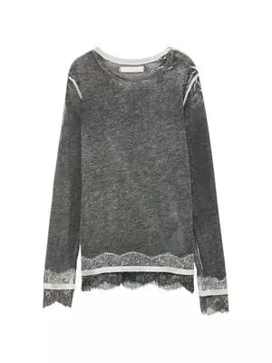 Prada 2000s Lace-trim Long-sleeve T-shirt