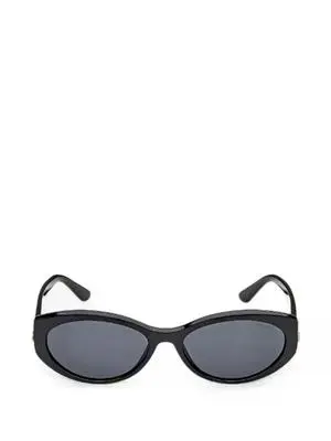 Guess Oval-frame Sunglasses With Logo Plaque - Black