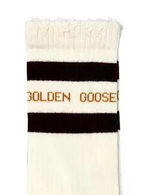 GOLDEN GOOSE Distressed Cotton Socks With Stripe Print
