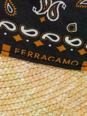 FERRAGAMO Arabesque Print Straw Visor