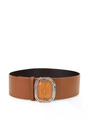 Alberta Ferretti Embellished Buckle Leather Belt - Brown