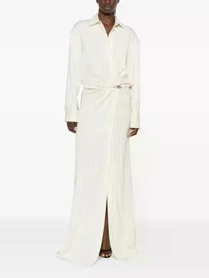 DONDUP Beige Pinstripe Draped Maxi Gown