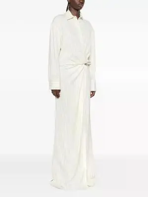 DONDUP Beige Pinstripe Draped Maxi Gown