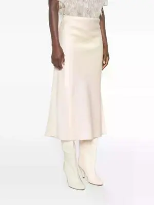 Brunello Cucinelli Satin Finish Side Slit Midi Skirt - Neutrals