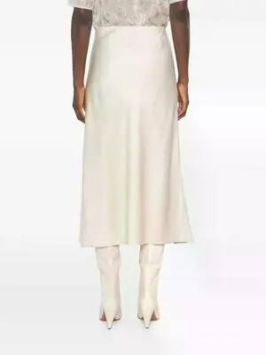 Brunello Cucinelli Satin Finish Side Slit Midi Skirt - Neutrals