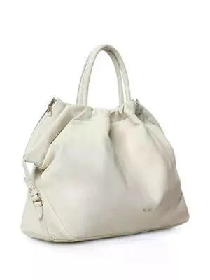 BIASIA Grained Leather Handbag With Logo Detail - Neutrals