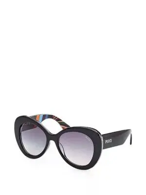 Emilio Pucci Geometric Frame Logo Print Sunglasses - Black