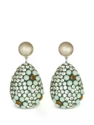 Tory Burch Crystal And Faux Pearl Drop Earrings - Green