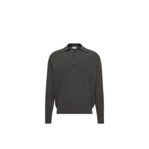 Moncler Wool & Cashmere Long Sleeve Polo Shirt - Black