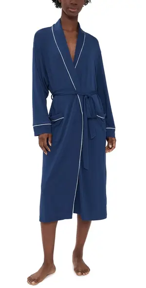 Eberjey Gisele Long Robe - Navy/ivory
