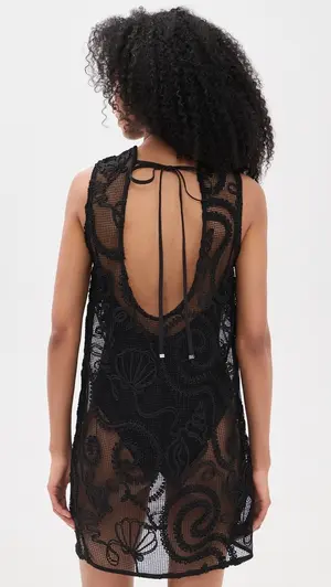 GANNI Embroidered Net Boxy Mini Dress