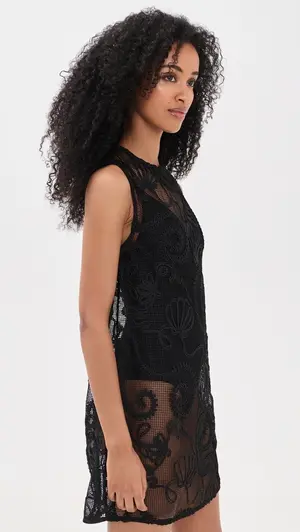 GANNI Embroidered Net Boxy Mini Dress