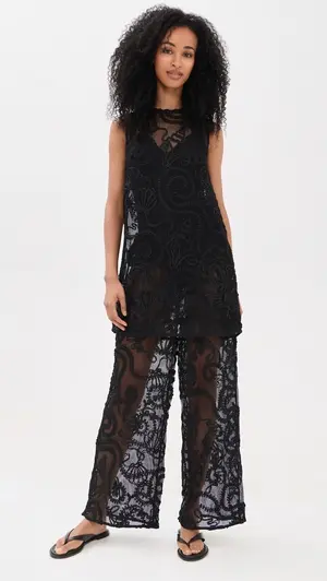 GANNI Embroidered Net Boxy Mini Dress