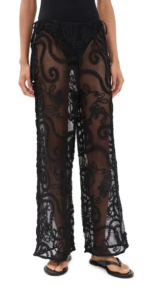 GANNI Embroidered Net Tie Trousers - Black