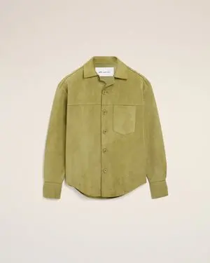 AMI Paris Goat Suede Leather Buttoned Overshirt - Matcha