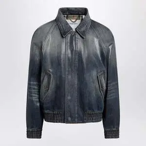 Burberry Coated Denim Aviator Jacket - Blue