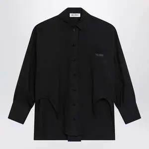 Attico Cotton Poplin Shirt With Embroidered Logo - Black