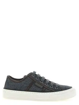 Brunello Cucinelli Low-top Sneakers With Shiny Tab Detail - Gray