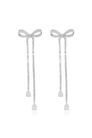 SELF-PORTRAIT Long Earrings With Sparkling Crystals - Silver