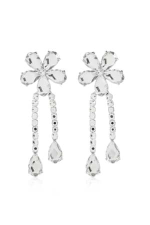 SELF-PORTRAIT Long Earrings With Shimmering Crystals - Silver