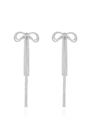 SELF-PORTRAIT Long Earrings With Shimmering Crystals - Silver