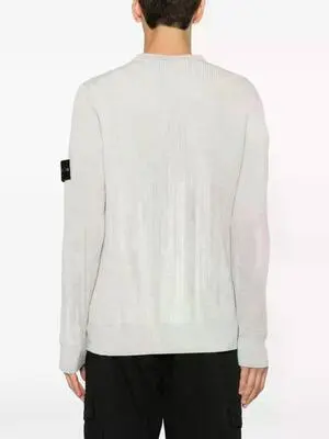 Stone Island Logo Patch Ribbed Knit Sweater - Grey