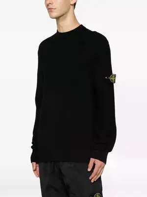 Stone Island Logo Patch Crew Neck Sweater - Black