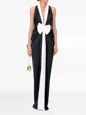 ANA RADU Halterneck Maxi Dress With Bow Detail - Black