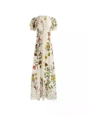 Alice + Olivia Ingrid Lace-trim Floral-print Robe-style Blouse - Neutrals