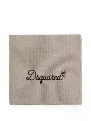 Dsquared2 Logo-embroidered Ribbed Scarf - Neutrals