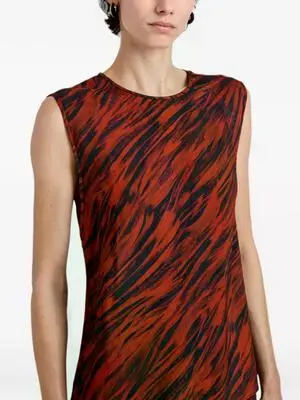 Proenza Schouler White Label Megan Abstract Brush Stroke Print Sleeveless Twill Top - Red