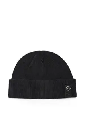 Emporio Armani Logo-patch Ribbed Beanie Hat - Black