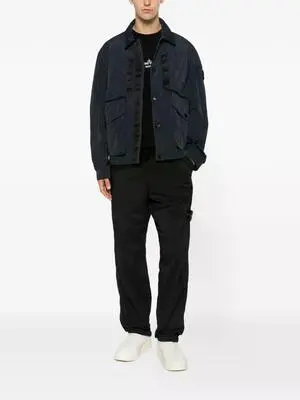 Stone Island Logo Patch Crinkled Finish Jacket - Blue