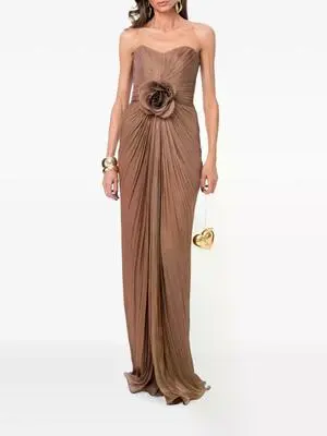 ANA RADU Floral-detail Strapless Maxi Dress - Brown