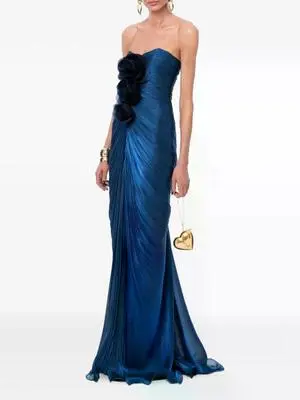 ANA RADU Strapless Floral Appliqué Maxi Dress