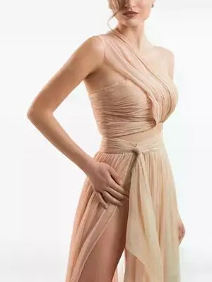 IMROSKA Pleated One-shoulder Top And Flowing Maxi Skirt Set