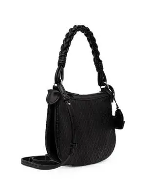 Armani Exchange Mini Monogram-embossed Braided-handle Shoulder Bag - Black