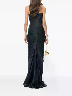 ANA RADU Strapless Sweetheart Maxi Dress With Floral Appliqu