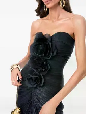 ANA RADU Strapless Sweetheart Maxi Dress With Floral Appliqu
