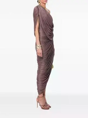 ANA RADU One-shoulder Draped Maxi Dress - Brown