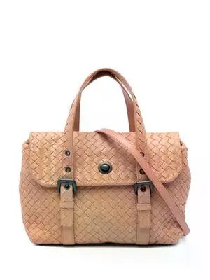 Bottega Veneta 2012-2026 Nappa Intrecciato Flap Satchel - Brown
