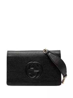 Gucci 2000-2015 Pebbled Calfskin Soho Wallet On Chain Crossbody Bag - Black