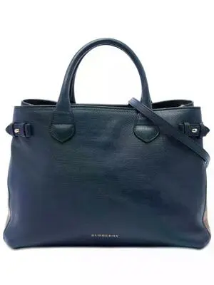 Burberry 2000-2017 Medium Leather And House Check Banner Satchel - Blue