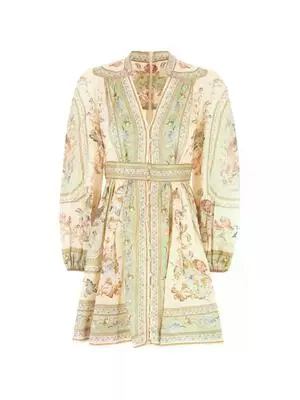 Zimmermann Floral Print Linen Mini Dress - Neutrals