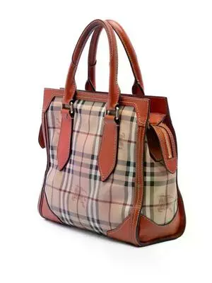 Burberry Haymarket Check Coated Canvas Honeywood Tote Satchel - Neutrals