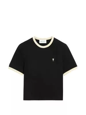 AMI Paris Contrasted Cotton T-shirt With De Coeur - Black