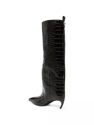 Attico Lea Croc-effect Pointed-toe Knee-high Boots