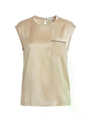 Brunello Cucinelli Monili-embellished Silk Top - Neutrals