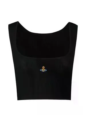 VIVIENNE WESTWOOD Orb-embroidered Ribbed Crop Top - Black